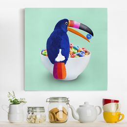 Bilderwelten Leinwandbild - Quadrat Fr&uuml;hst&uuml;ck mit Tukan