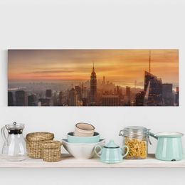 Bilderwelten Leinwandbild - Panorama Manhattan Skyline Abendstimmung