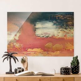 Bilderwelten Glasbild originell Abstrakt rosa Glas Wandbild - Rosa Sturm mit Gold - Deko Wohnzimmer Schlafzimmer