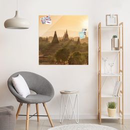 Bilderwelten Glasbild Natur Motiv orange Glas Wandbild - Sonnenuntergang &uuml;ber Bagan - Asia Wohnzimmer Schlafzimmer