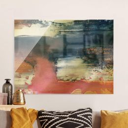 Bilderwelten Glasbild originell Abstrakt rosa Glas Wandbild - Rosa Sturm mit Gold - Deko Wohnzimmer Schlafzimmer