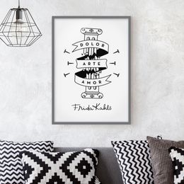 Bilderwelten Bild mit Rahmen schwarz weiss Illustration inkl. Rahmung - Frida Kahlo Dolor Arte Amor - Worte Wohnzimmer Schlafzimmer
