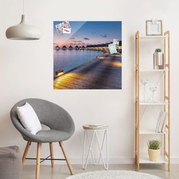 Bilderwelten Glasbild Strand Motiv orange Glas Wandbild - Sonnenuntergang im Paradies - Sonnenuntergang Wohnzimmer Schlafzimmer