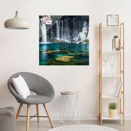 Bilderwelten Glasbild Wald Motiv petrol Glas Wandbild - Shiraito Wasserfall - Asia Wohnzimmer Schlafzimmer