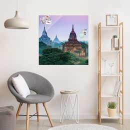 Bilderwelten Glasbild Natur Motiv gr&uuml;n Glas Wandbild - Sakralgeb&auml;ude in Bagan - Asia Wohnzimmer Schlafzimmer