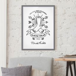 Bilderwelten Bild mit Rahmen Spr&uuml;che schwarz weiss Illustration inkl. Rahmung - Frida Kahlo Alas pa ́ Volar - Spr&uuml;che Wohnzimmer Schlafzimmer
