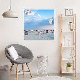 Bilderwelten Glasbild Strand Motiv blau Glas Wandbild - Strandk&ouml;rbe an der Nordsee - D&uuml;nen Wohnzimmer Schlafzimmer