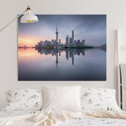 Bilderwelten Leinwandbild - Querformat Shanghai Skyline Morgenstimmung