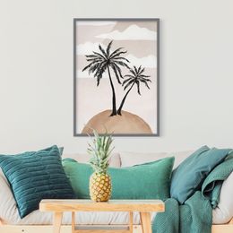 Bilderwelten Bild mit Rahmen Natur beige Illustration Aquarell - Abstrakte Palmeninsel - Palme Wohnzimmer Schlafzimmer