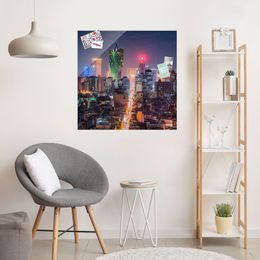 Bilderwelten Glasbild Stadt Motiv bunt Glas Wandbild - Nachtlichter von Macau - Architektur Wohnzimmer Schlafzimmer