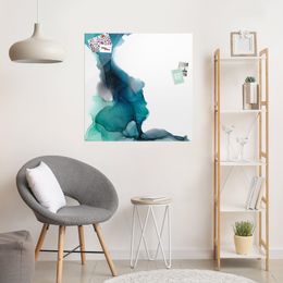 Bilderwelten Glasbild originell Abstrakt t&uuml;rkis Aquarell - Ozeantropfen T&uuml;rkis mit Gold - Deko Wohnzimmer Schlafzimmer