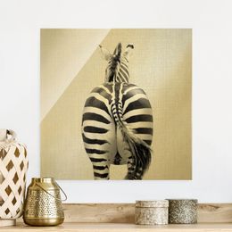 Bilderwelten Glasbild Tiere Motiv schwarz weiss Glas Wandbild - Zebra von hinten Schwarz Wei&szlig; - Zebra Kinderzimmer Baby M&auml;dchen Jungen