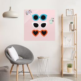 Bilderwelten Glasbild Illustration rosa Glas Wandbild - Sonnenbrillen Tricolore - Deko Jugendzimmer