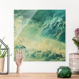 Bilderwelten Glasbild Strand Motiv t&uuml;rkis Glas Wandbild - St&auml;rke des Ozeans - Landschaft Wohnzimmer Schlafzimmer