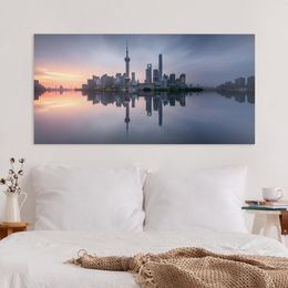 Bilderwelten Leinwandbild - Querformat Shanghai Skyline Morgenstimmung