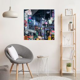 Bilderwelten Glasbild Stadt Motiv bunt Glas Wandbild - Nachtleben von Seoul - Architektur Wohnzimmer Schlafzimmer