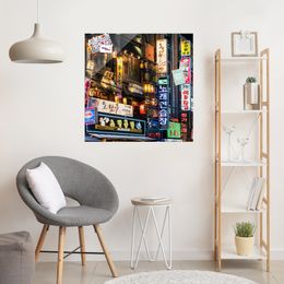 Bilderwelten Glasbild Stadt Motiv bunt Glas Wandbild - Neonreklame - Architektur Wohnzimmer Schlafzimmer