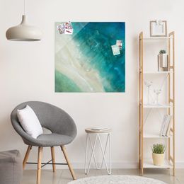 Bilderwelten Glasbild originell modern t&uuml;rkis Glas Wandbild - Strandblick mit Meer aus der Vogelperspektive - Deko Wohnzimmer Schlafzimmer