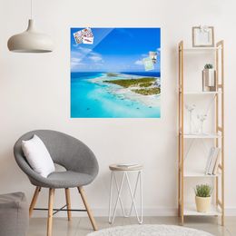Bilderwelten Glasbild Strand Motiv t&uuml;rkis Glas Wandbild - Paradies auf Erden - Karibik Wohnzimmer Schlafzimmer