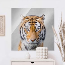 Bilderwelten Glasbild Tiere Motiv schwarz weiss Glas Wandbild - Tiger Tiago - Tiger Kinderzimmer Baby M&auml;dchen Jungen