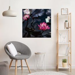 Bilderwelten Glasbild Blumen Tropisch schwarz Glas Wandbild - Wasserlilien - Pflanzen Wohnzimmer Schlafzimmer