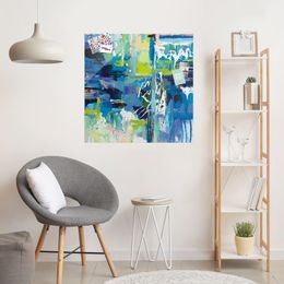 Bilderwelten Glasbild originell Abstrakt blau Glas Wandbild - Sequenz in blau und gr&uuml;n - Deko Wohnzimmer Schlafzimmer