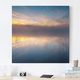 Bilderwelten Leinwandbild Natur Motiv Kunstdruck blau - Sonnenaufgang schwedischer See - Himmel XXL Wohnzimmer Schlafzimmer