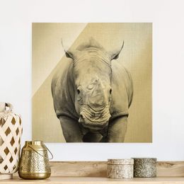 Bilderwelten Glasbild Tiere Motiv schwarz weiss Glas Wandbild - Nashorn Nora Schwarz Wei&szlig; - Deko Kinderzimmer Baby M&auml;dchen Jungen