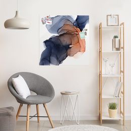 Bilderwelten Glasbild originell Abstrakt blau Aquarell - Ozeantropfen Blau-Orange mit Gold - Deko Wohnzimmer Schlafzimmer