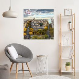 Bilderwelten Glasbild Natur Motiv beige Glas Wandbild - Nice day in Paris - Architektur Wohnzimmer Schlafzimmer
