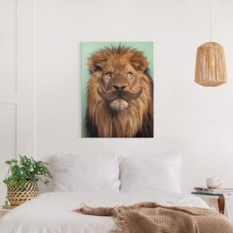 Bilderwelten Leinwandbild Jonas Loose Kinderzimmer Pop Art Tiere L&ouml;we mit Bart - Leinwanddruck Hochformat - Wandbild S-XXL - moderne Babyzimmer Kleinkind Bilder