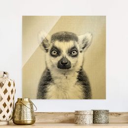 Bilderwelten Glasbild Tiere Motiv schwarz weiss Glas Wandbild - Lemur Ludwig Schwarz Wei&szlig; - Affe Kinderzimmer Baby M&auml;dchen Jungen
