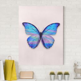 Bilderwelten Leinwandbild Jonas Loose Pop Art Tiere Holografischer Schmetterling - Leinwanddruck Hochformat - Wandbild S-XXL - moderne Bilder auf Leinwand Flur