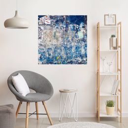 Bilderwelten Glasbild originell Abstrakt blau Glas Wandbild - Shabby Wand in Blau - Deko Wohnzimmer Schlafzimmer