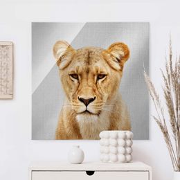 Bilderwelten Glasbild Tiere Motiv schwarz weiss Glas Wandbild - L&ouml;win Lisa - L&ouml;we Kinderzimmer Baby M&auml;dchen Jungen