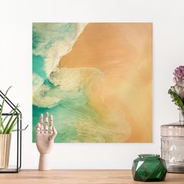 Bilderwelten Glasbild Strand Motiv t&uuml;rkis Glas Wandbild - Kuss des Ozeans - Meerblick Wohnzimmer Schlafzimmer