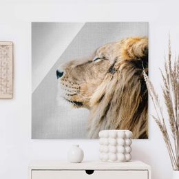 Bilderwelten Glasbild Tiere Motiv schwarz weiss Glas Wandbild - L&ouml;we Leopold - L&ouml;we Kinderzimmer Baby M&auml;dchen Jungen