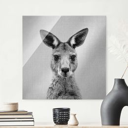 Bilderwelten Glasbild Tiere Motiv schwarz weiss Glas Wandbild - K&auml;nguru Knut Schwarz Wei&szlig; - Deko Kinderzimmer Baby M&auml;dchen Jungen