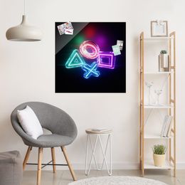 Bilderwelten Glasbild Neon Art bunt Glas Wandbild - Neon Kreis Quadrat Dreieck X - Deko Jugendzimmer