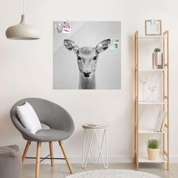 Bilderwelten Glasbild Tiere Motiv schwarz weiss Glas Wandbild - Reh Rita Schwarz Wei&szlig; - Hirsch Kinderzimmer Baby M&auml;dchen Jungen