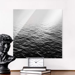 Bilderwelten Glasbild Strand Motiv schwarz weiss Glas Wandbild - Sanfte Wellenberge - Meerblick Wohnzimmer Schlafzimmer