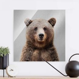 Bilderwelten Glasbild Tiere Motiv schwarz weiss Glas Wandbild - Grizzlyb&auml;r Gustel - B&auml;r Kinderzimmer Baby M&auml;dchen Jungen