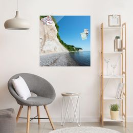 Bilderwelten Glasbild Strand Motiv weiss Glas Wandbild - Kreidefelsen auf R&uuml;gen - Landschaft Wohnzimmer Schlafzimmer