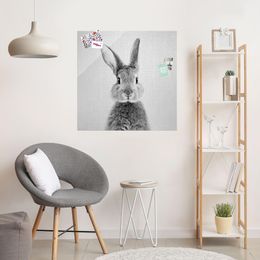 Bilderwelten Glasbild Tiere Motiv schwarz weiss Glas Wandbild - Hase Hilbert Schwarz Wei&szlig; - Deko Kinderzimmer Baby M&auml;dchen Jungen
