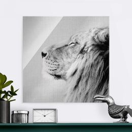 Bilderwelten Glasbild Tiere Motiv schwarz weiss Glas Wandbild - L&ouml;we Leopold Schwarz Wei&szlig; - L&ouml;we Kinderzimmer Baby M&auml;dchen Jungen
