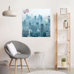 Bilderwelten Glasbild Stadt Motiv blau Glas Wandbild - K&uuml;hles Shanghai - Architektur Wohnzimmer Schlafzimmer