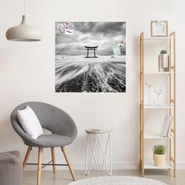Bilderwelten Glasbild Stadt Motiv schwarz weiss Glas Wandbild - Japanisches Torii im Meer - Asia Wohnzimmer Schlafzimmer