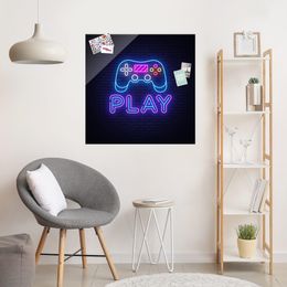 Bilderwelten Glasbild Digital Art blau Glas Wandbild - Neon Gaming Controller - Deko Jugendzimmer
