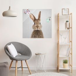 Bilderwelten Glasbild Tiere Motiv schwarz weiss Glas Wandbild - Hase Hilbert - Deko Kinderzimmer Baby M&auml;dchen Jungen