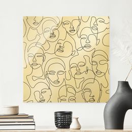 Bilderwelten Glasbild Portrait modern schwarz weiss Glas Wandbild - Line Art - Girls Crowd - Deko Wohnzimmer Schlafzimmer